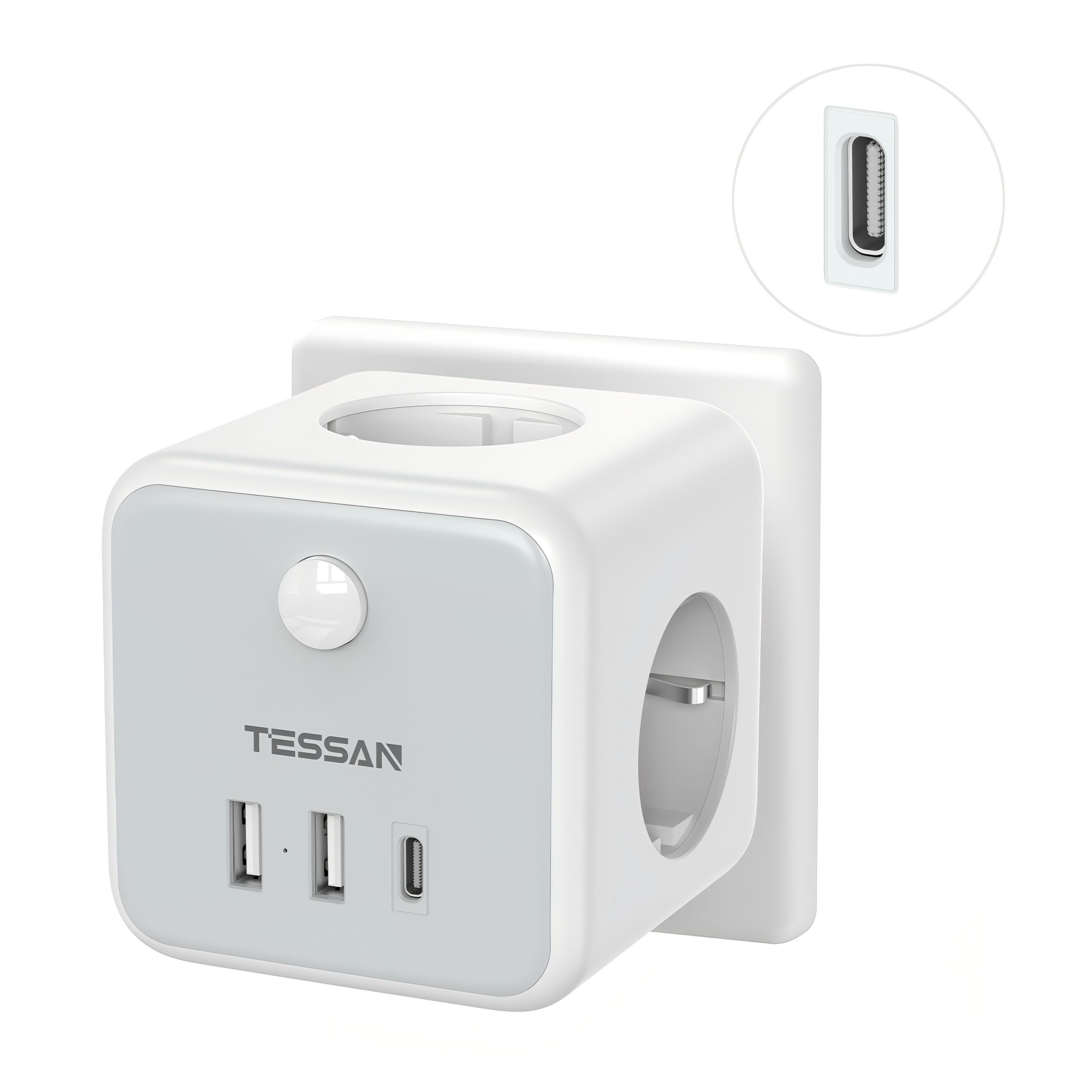 TESSAN European 3-Way Wall Outlet with 3 USB, Socket Cube, Multiple ...