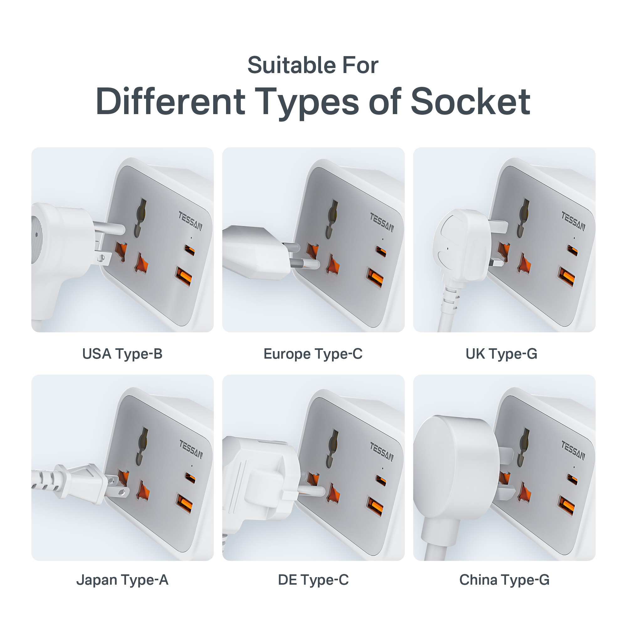 TESSAN Small Universal Wall Adapter For UK/European/India 1 USB-A &2 ...