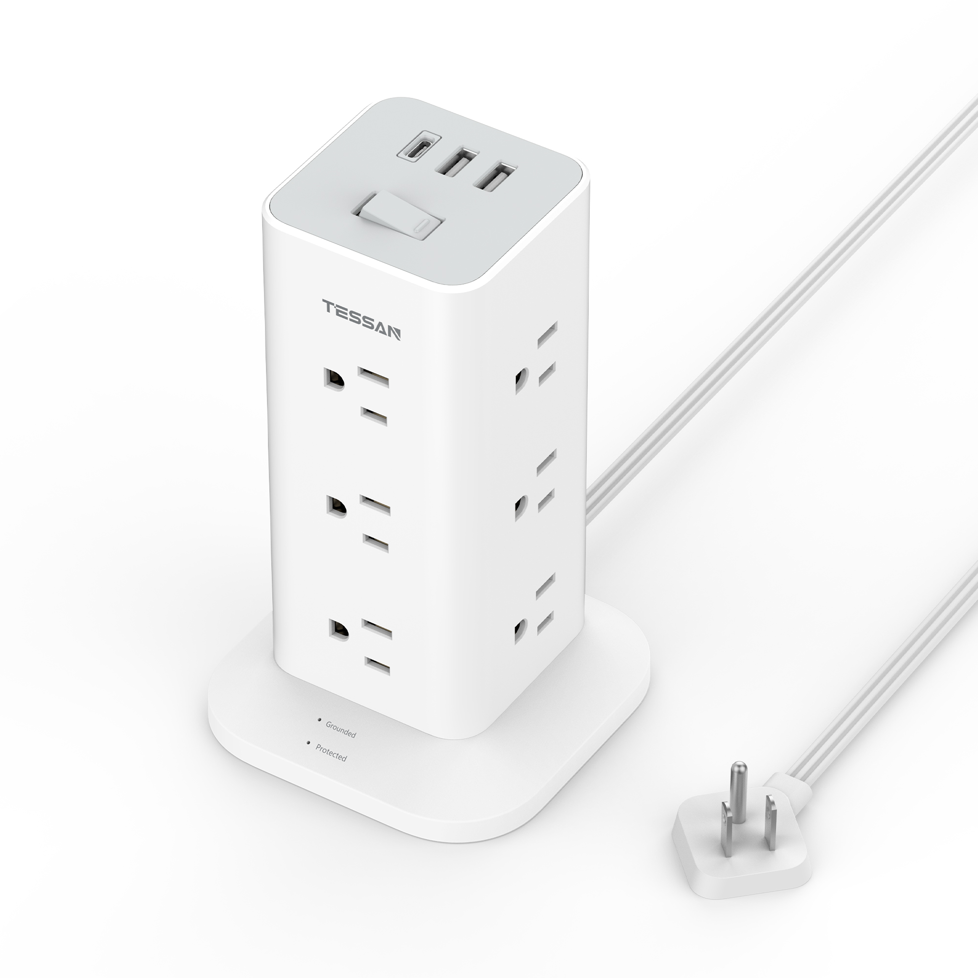 Tessan US/ Canada/ Mexico Flat Plug Extension Cord 6 Feet with 12 ...